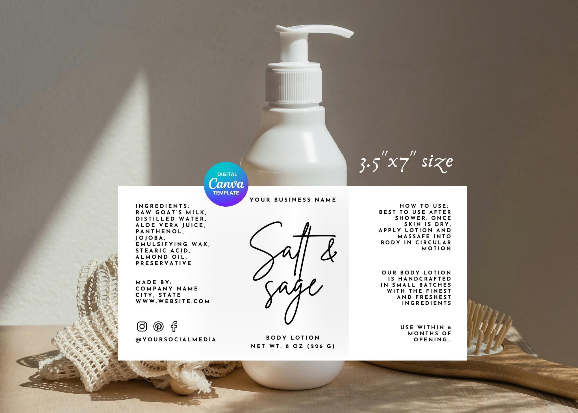 Pump Bottle Label Template, Lotion Label Design, Product Labels, Lotion ...