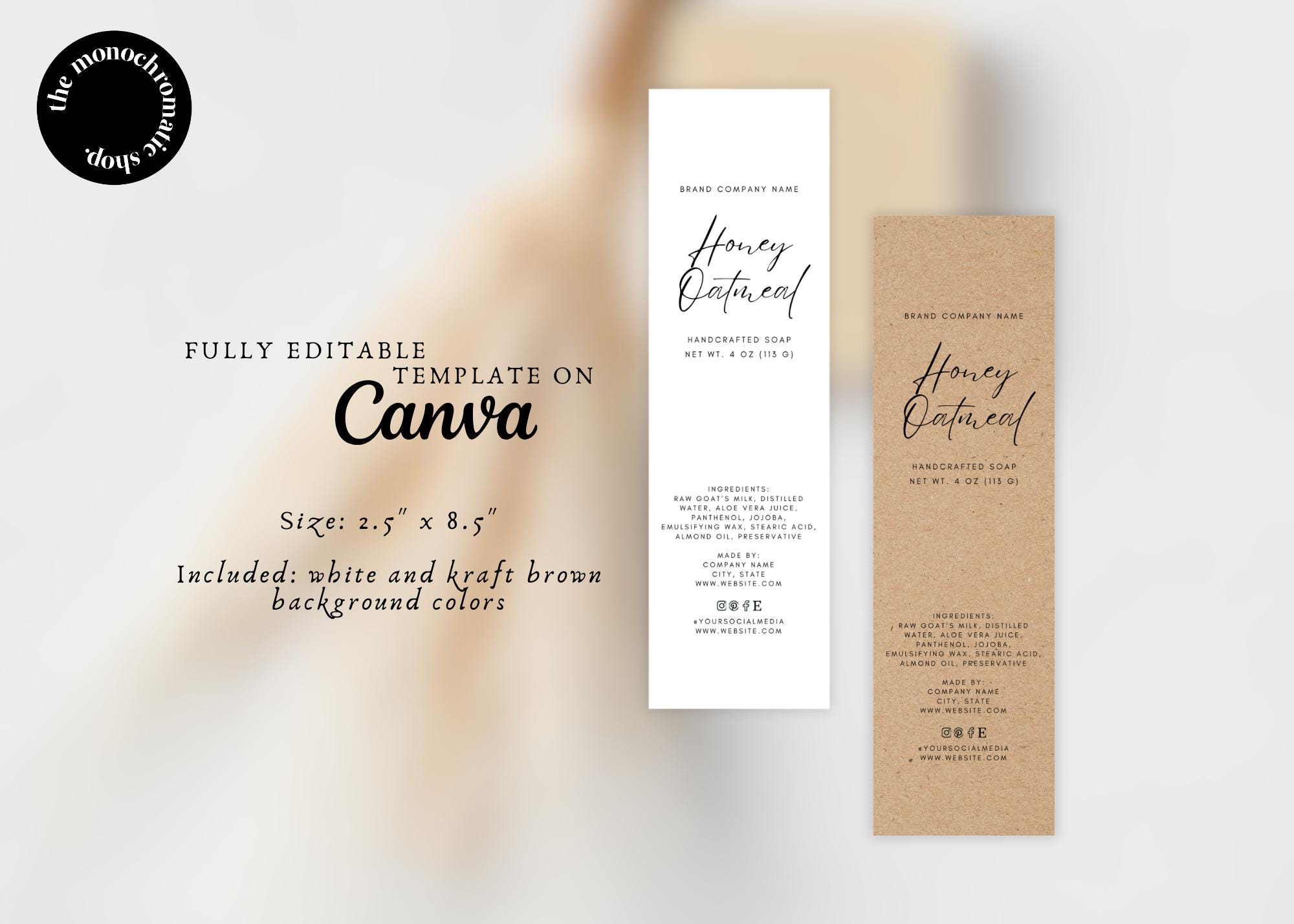 Editable Soap Label Template, Vertical Wrap Handmade Soap Label Design ...