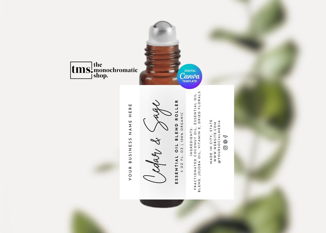 Essential Oil Label Template, Roller Bottle Label Editable, Oil Roller ...