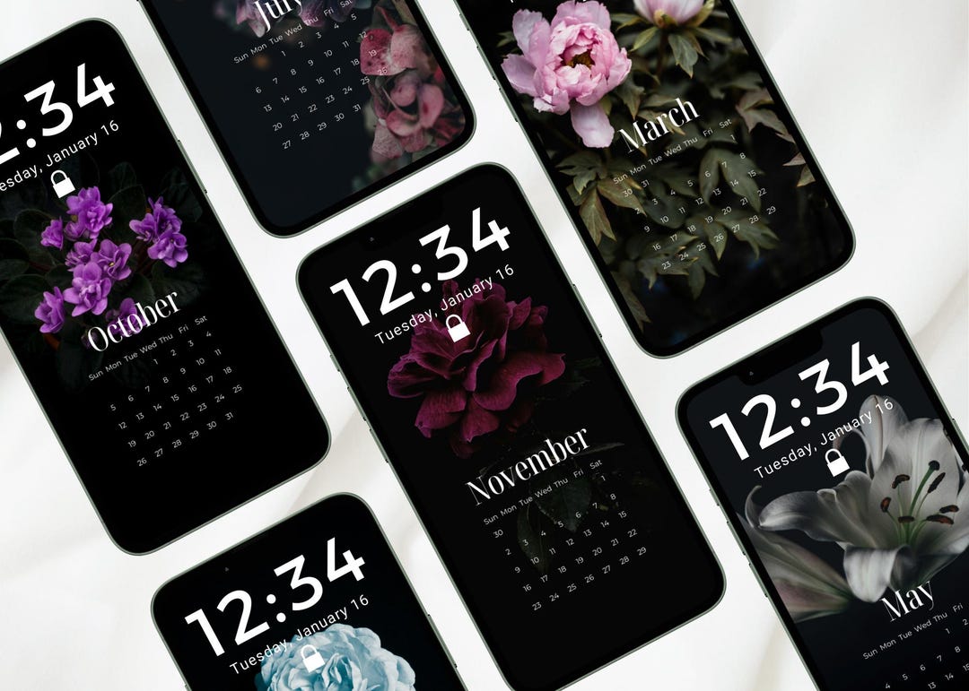 12 Calendar Phone Wallpapers, 2025 Flower Aesthetic Lock Screen, Phone ...