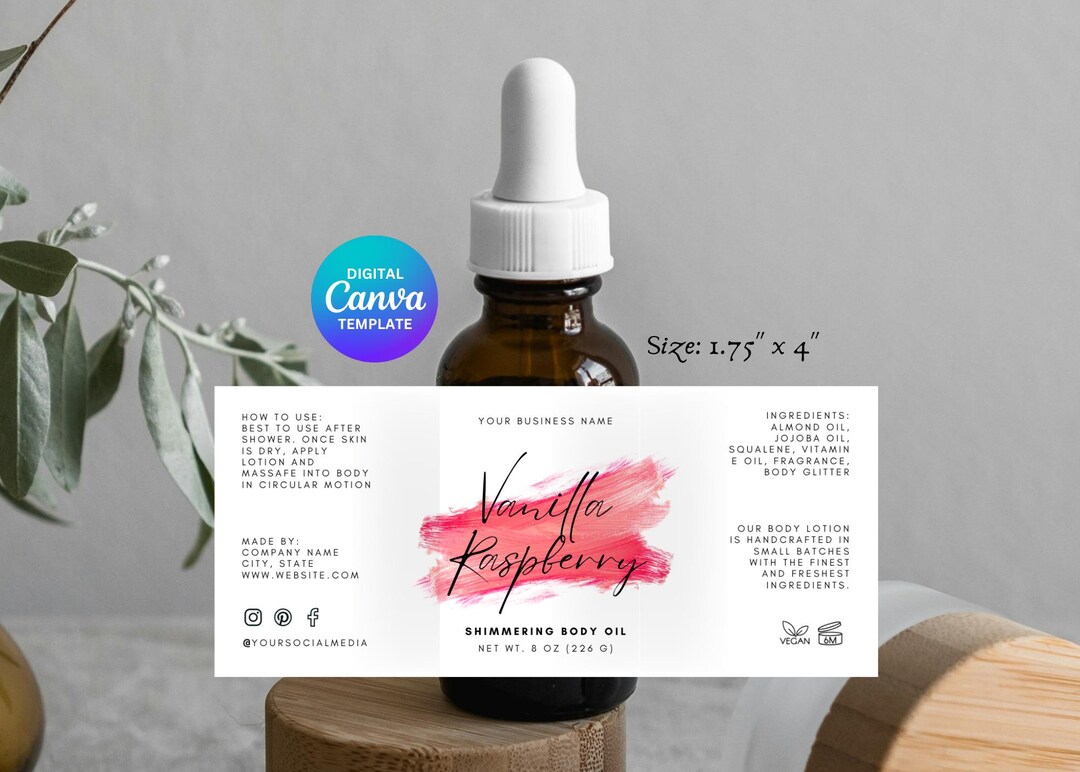 Dropper Bottle Label Template, Digital Template, Serum Bottle Label ...