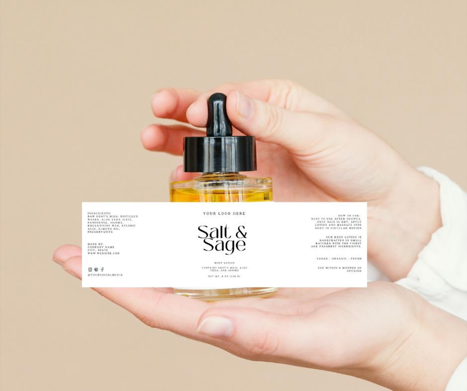 Small Bottle Label Template, Digital Template, Serum Bottle Label, Oil ...