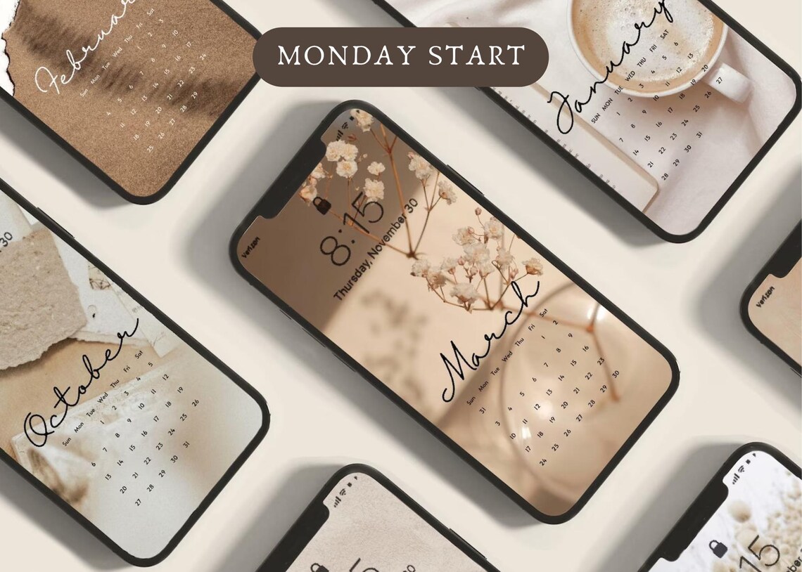 12 Calendar Phone Wallpapers, 2026 Beige Aesthetic 2 Lock Screen, Phone ...