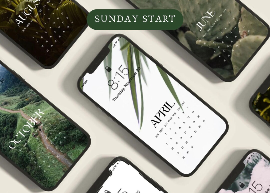 2026 Green Aesthetic Phone Calendar Wallpapers, 12 Calendar Lock Screen ...
