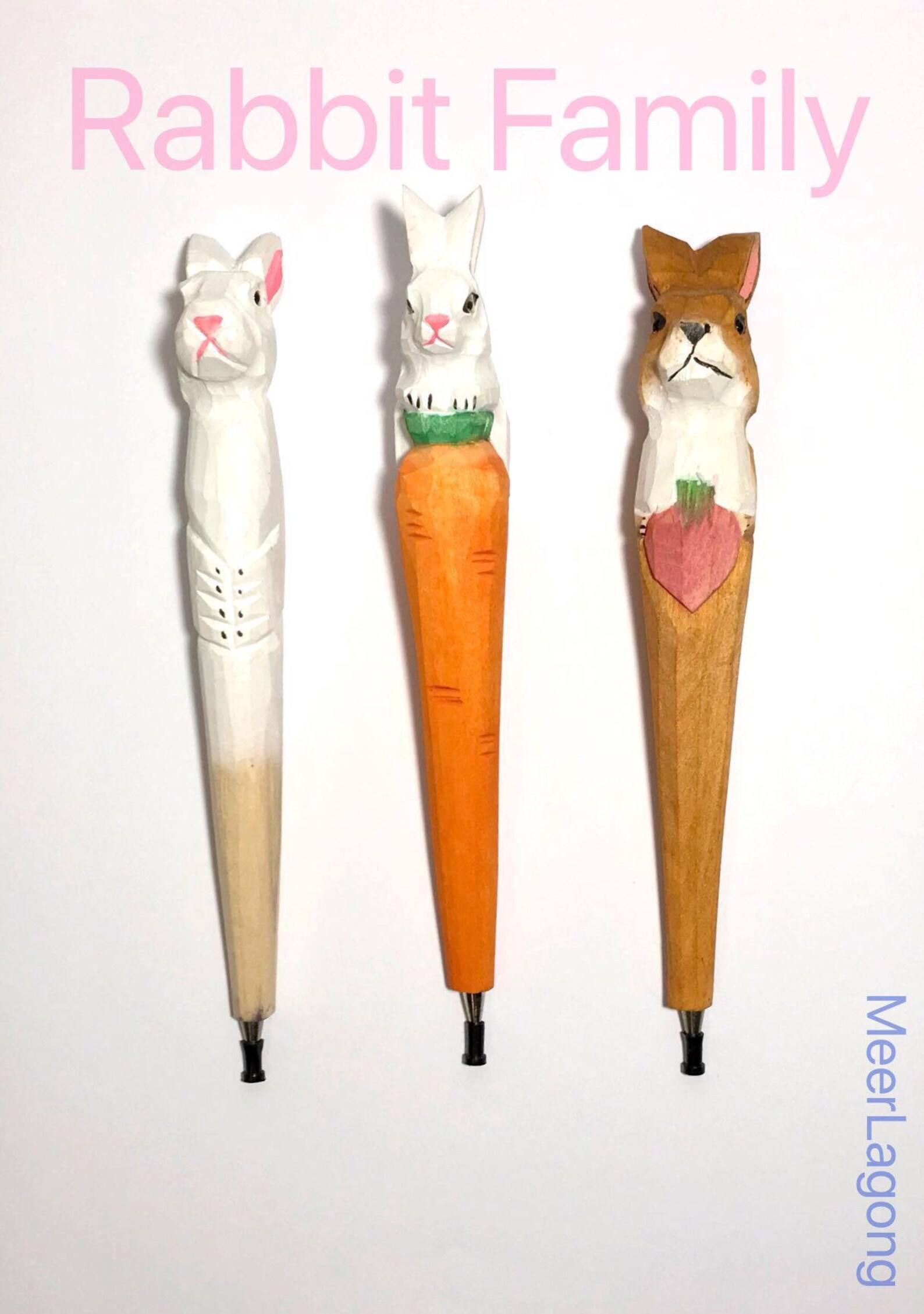 Wooden Pen Rabbit Bunny Family Animal Pen Ballpoint pen Rabbit | Etsy