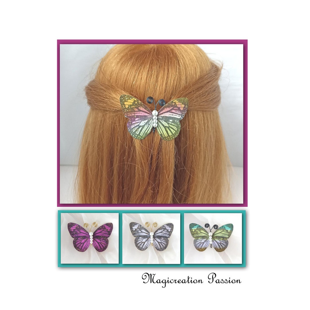 Silk Butterfly Bar, French Metal Fastener 6 Cm, Pearly White Bead and ...