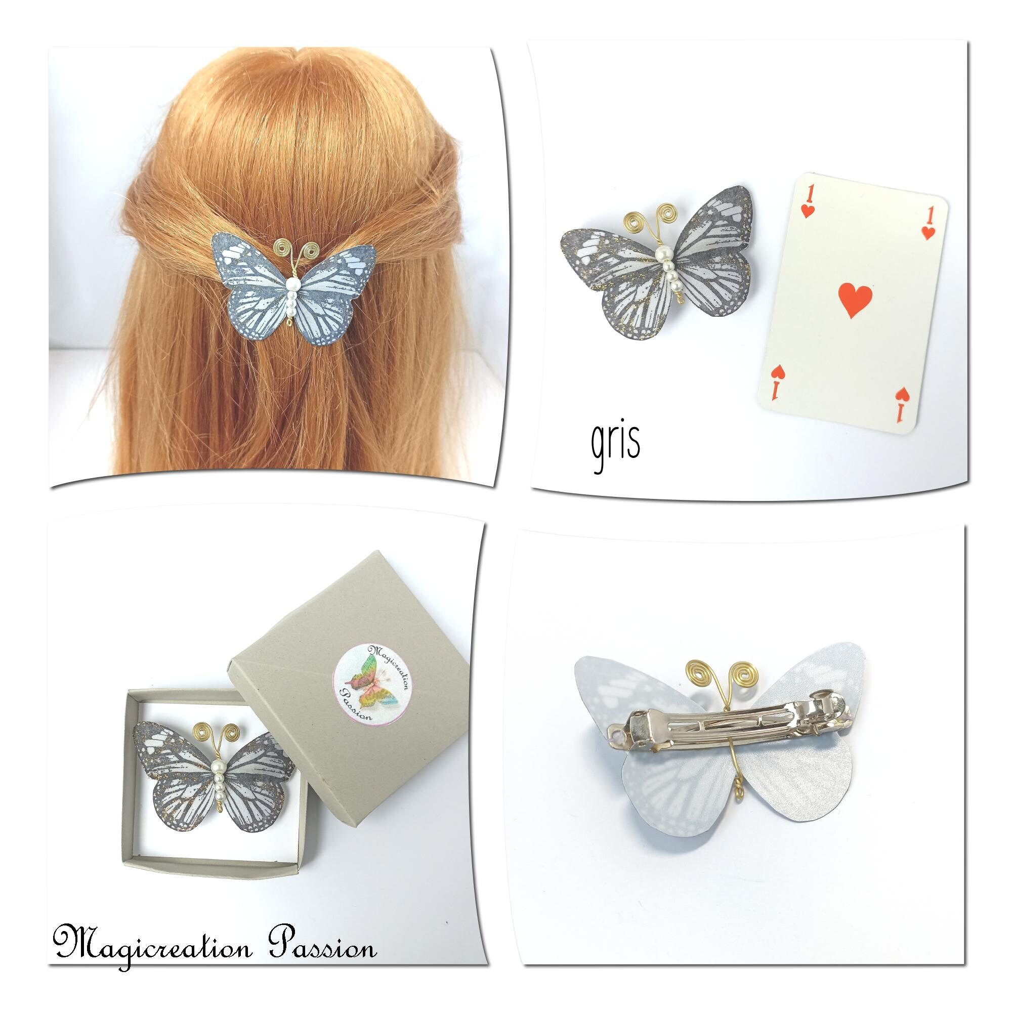 Silk Butterfly Bar, French Metal Fastener 6 Cm, Pearly White Bead and ...