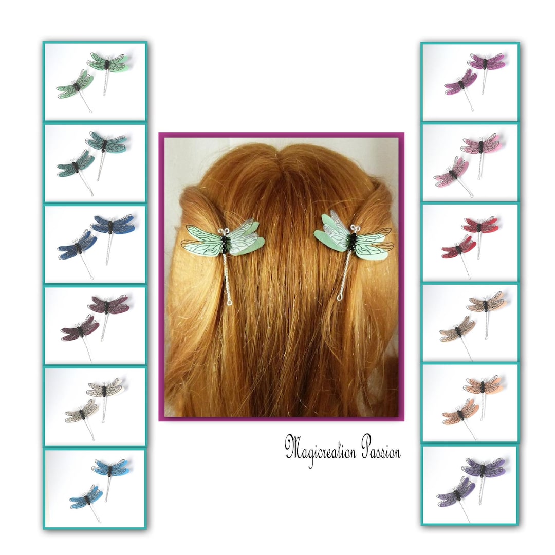 3D Anti-slip Dragonfly Clips With Double Silk and Transparent Glitter ...