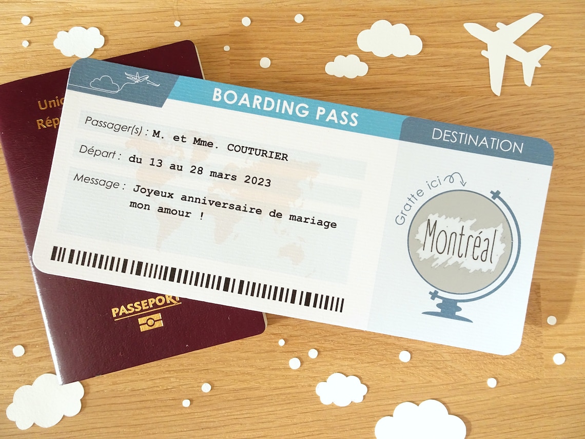 Carte à gratter billet d'avion personnalisable / Carte à - Etsy France