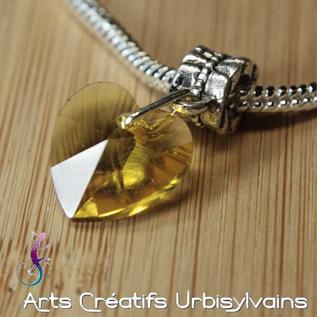 Silver-plated Metal Bail and Yellow Faceted Glass Heart for European ...