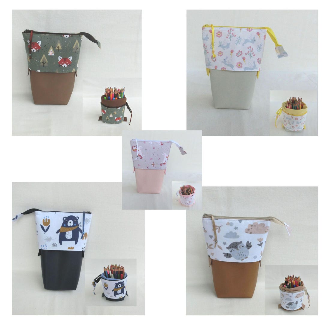 High Zipped Sliding Pencil Case, Pencil Holder, Animal Pattern Cotton ...