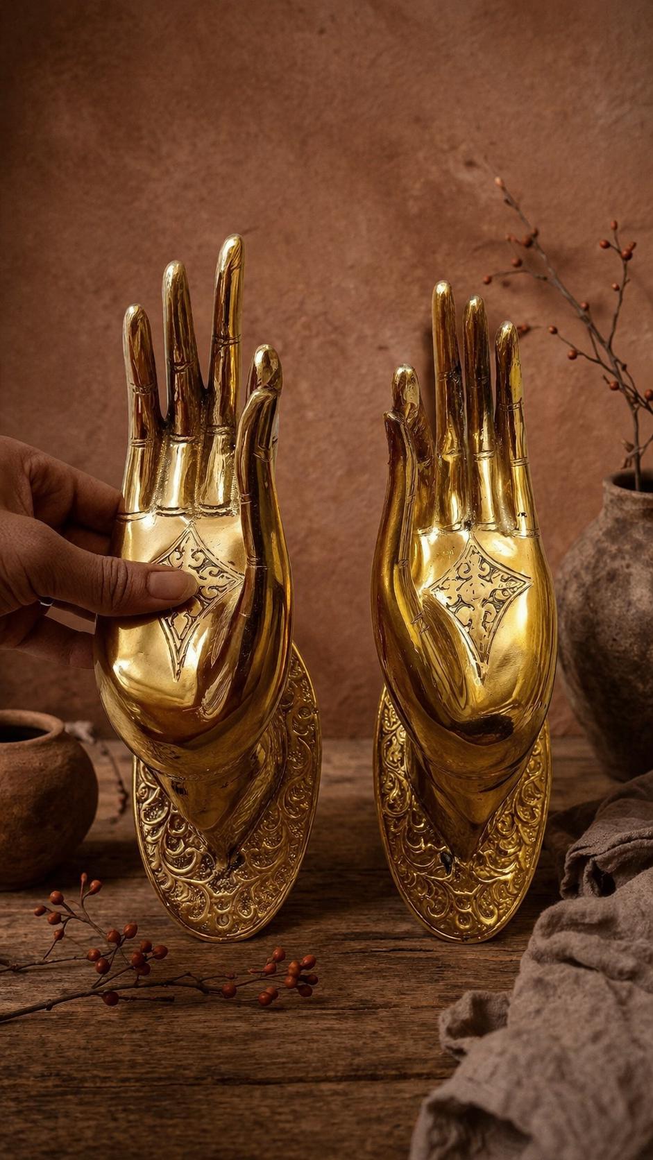 Set of 2 Brass Shuni Mudra Hands (S,M,L Sizes) | Batik Buddha Hand Wall ...
