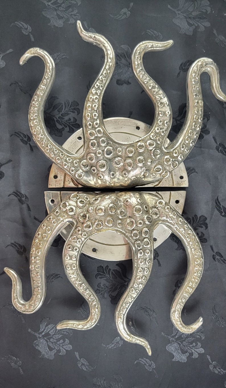 Brass Octopus Exterior Door Handle/ Entry Door Handle/ Solid Brass Left ...
