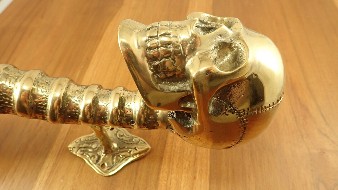 Small Skull and Spine Entry Door Handle, Vintage Solid Bronze Door ...
