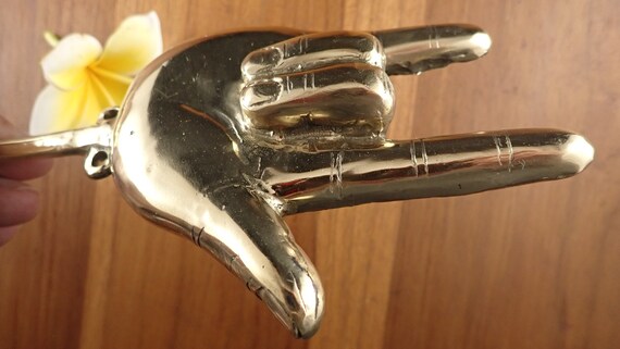 Heavy Metal Hand Symbol Brass Hook | Etsy