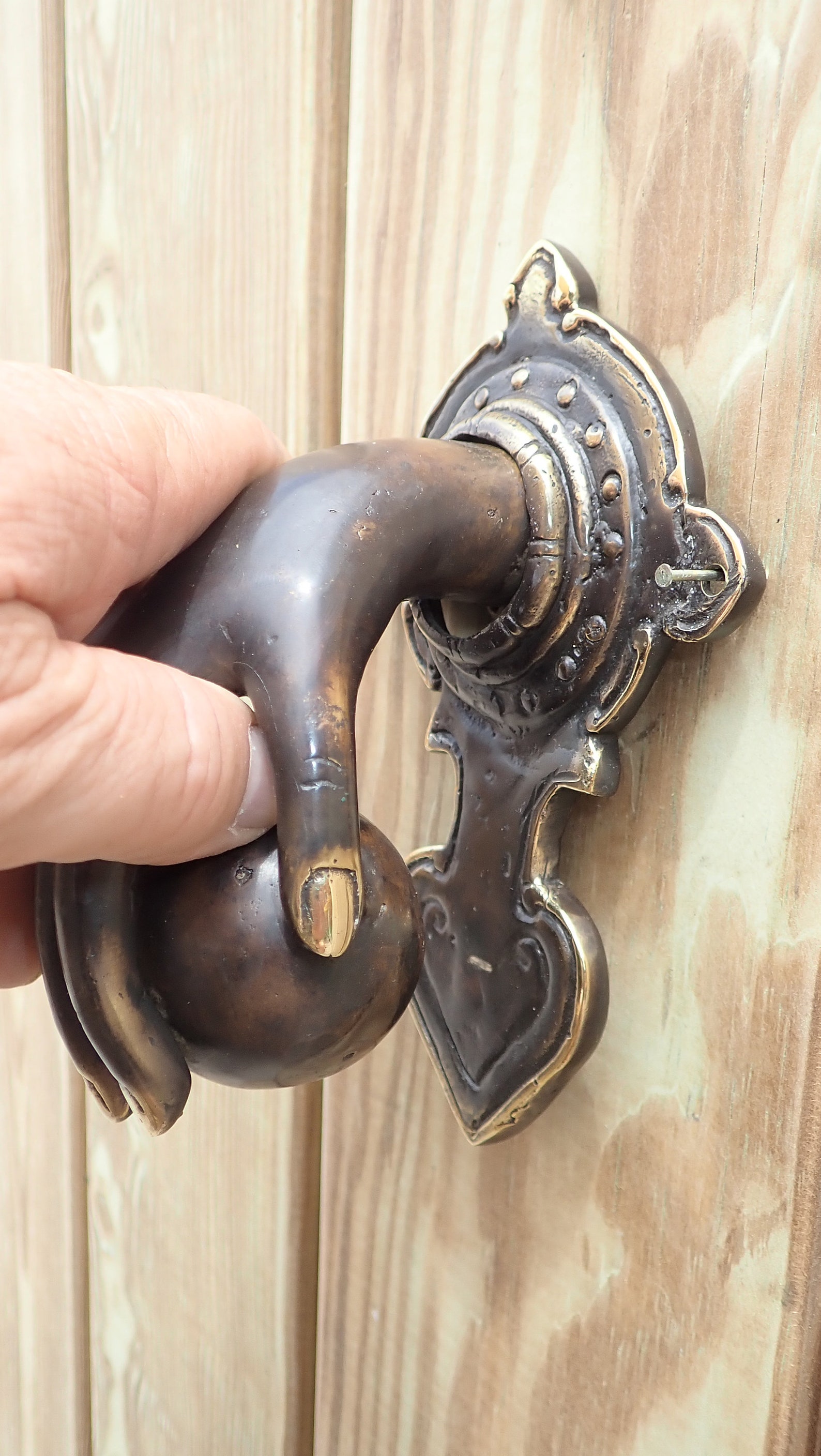 Brass Hand Entry Door Knocker for Exterior Door. Bronze - Etsy