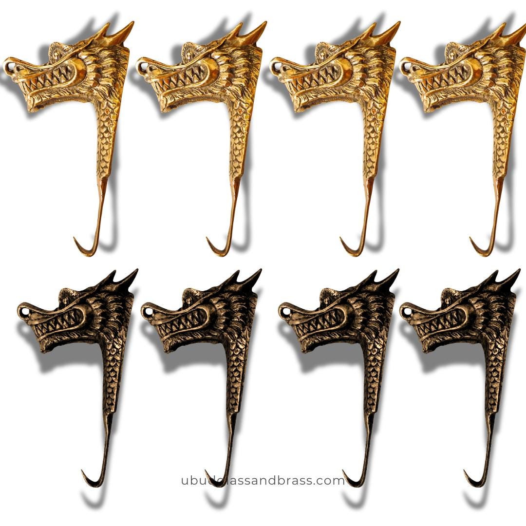 4 Brass Chinese Dragon Hooks – Dark Academia Feng Shui Decor, Coat ...