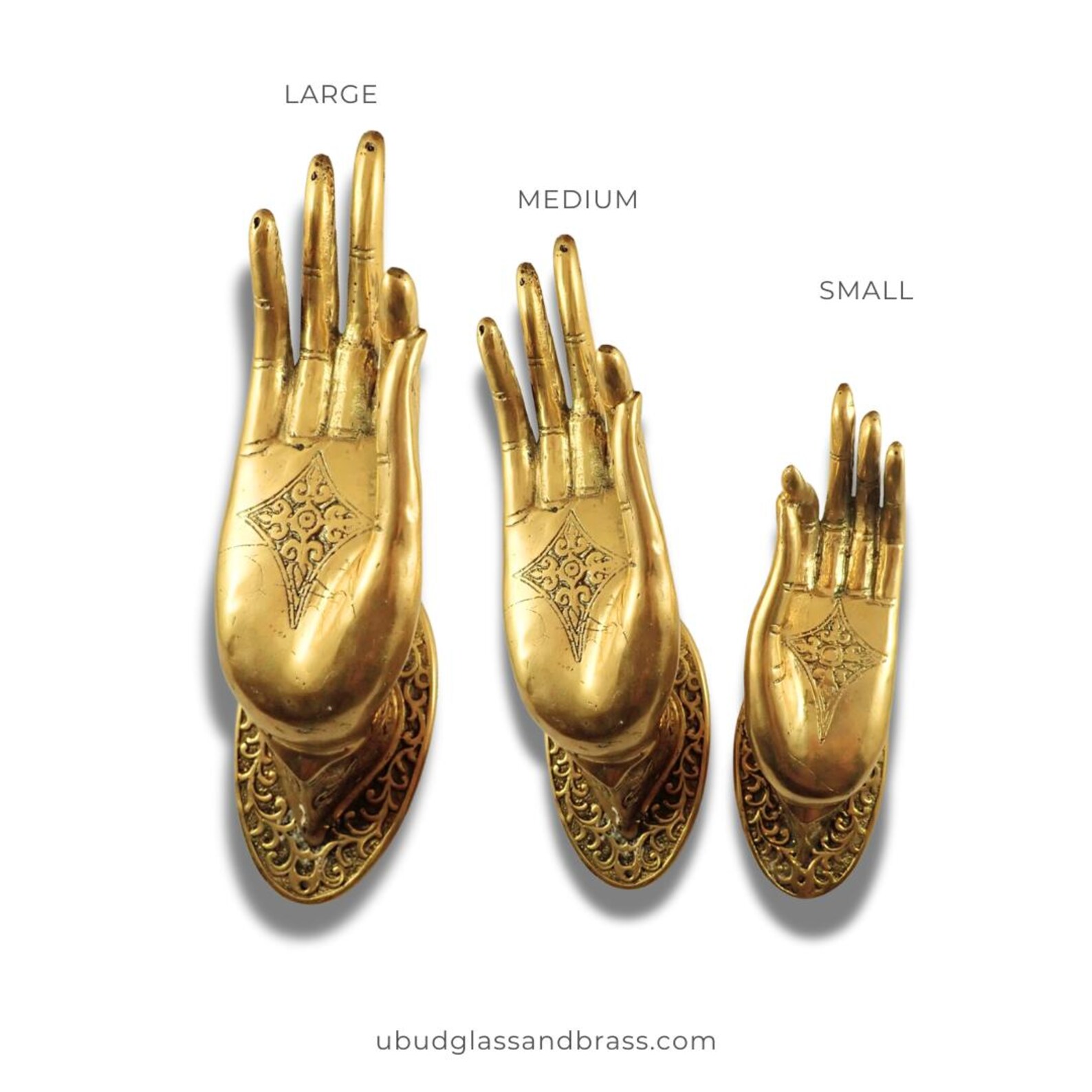 Set of 2 Brass Shuni Mudra Hands (S,M,L Sizes) | Batik Buddha Hand Wall ...