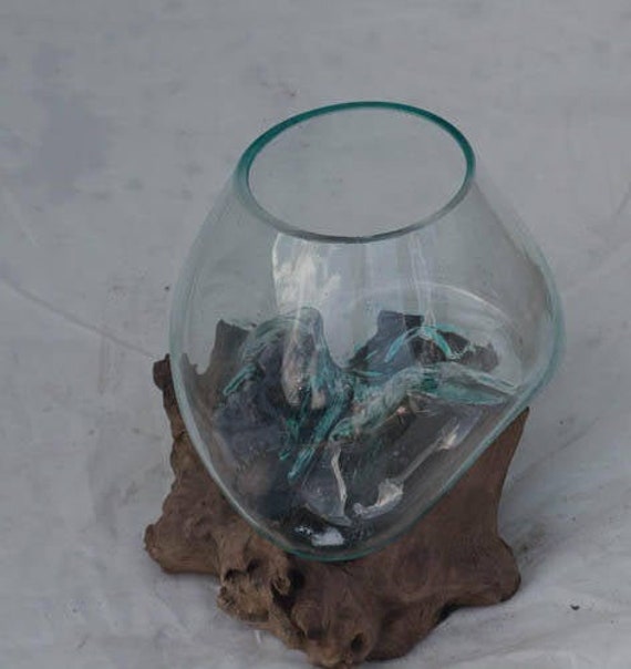 Glass Bowl Molded To Wood Molten Glass Bowl Driftwood Etsy Australia