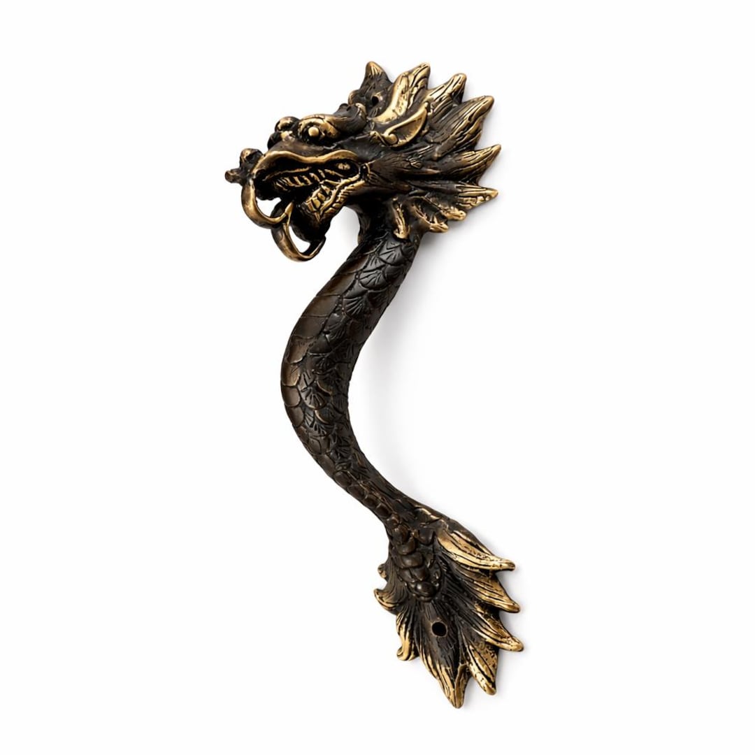 Solid Brass Dragon Head Door Pull, Balinese Vintage Front Door Handle ...