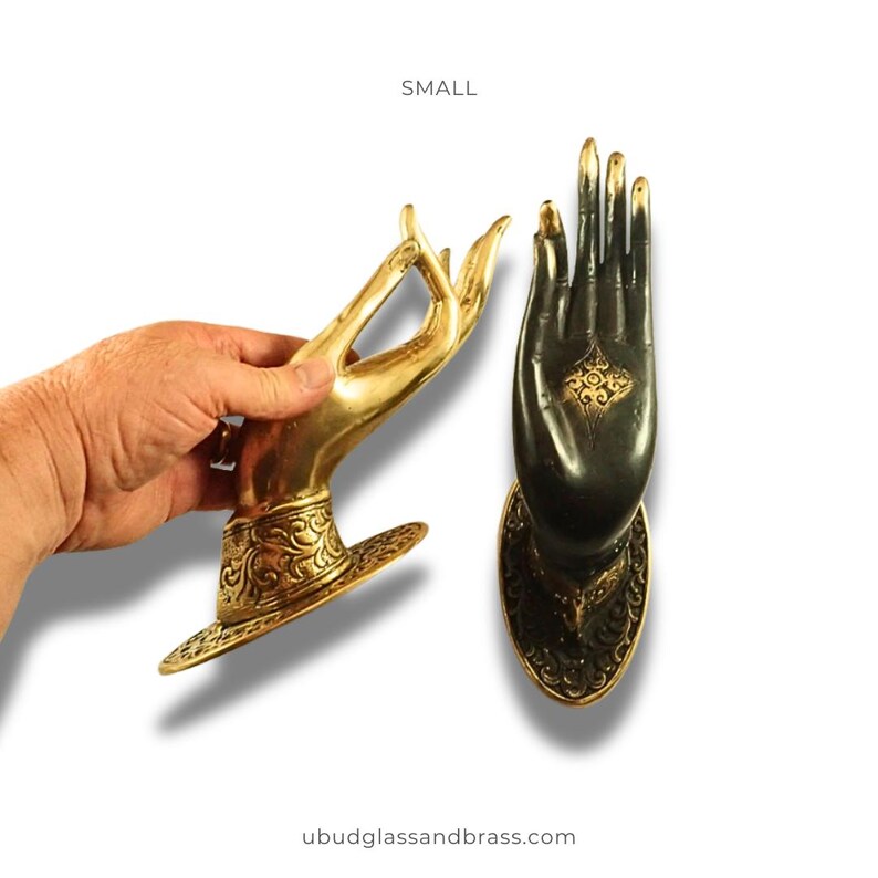 Set of 2 Brass Shuni Mudra Hands (S,M,L Sizes) | Batik Buddha Hand Wall ...