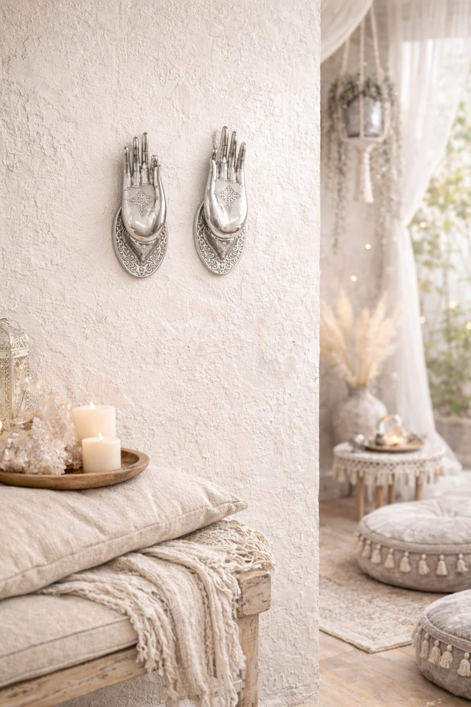 Set of 2 Brass Shuni Mudra Hands (S,M,L Sizes) | Batik Buddha Hand Wall ...