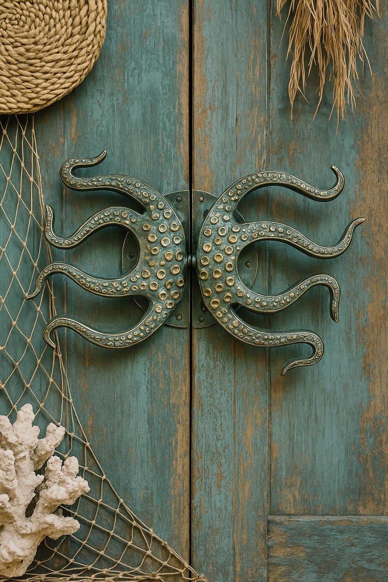 Brass Octopus Tentacles Door Handle – Coastal Nautical Beach House ...