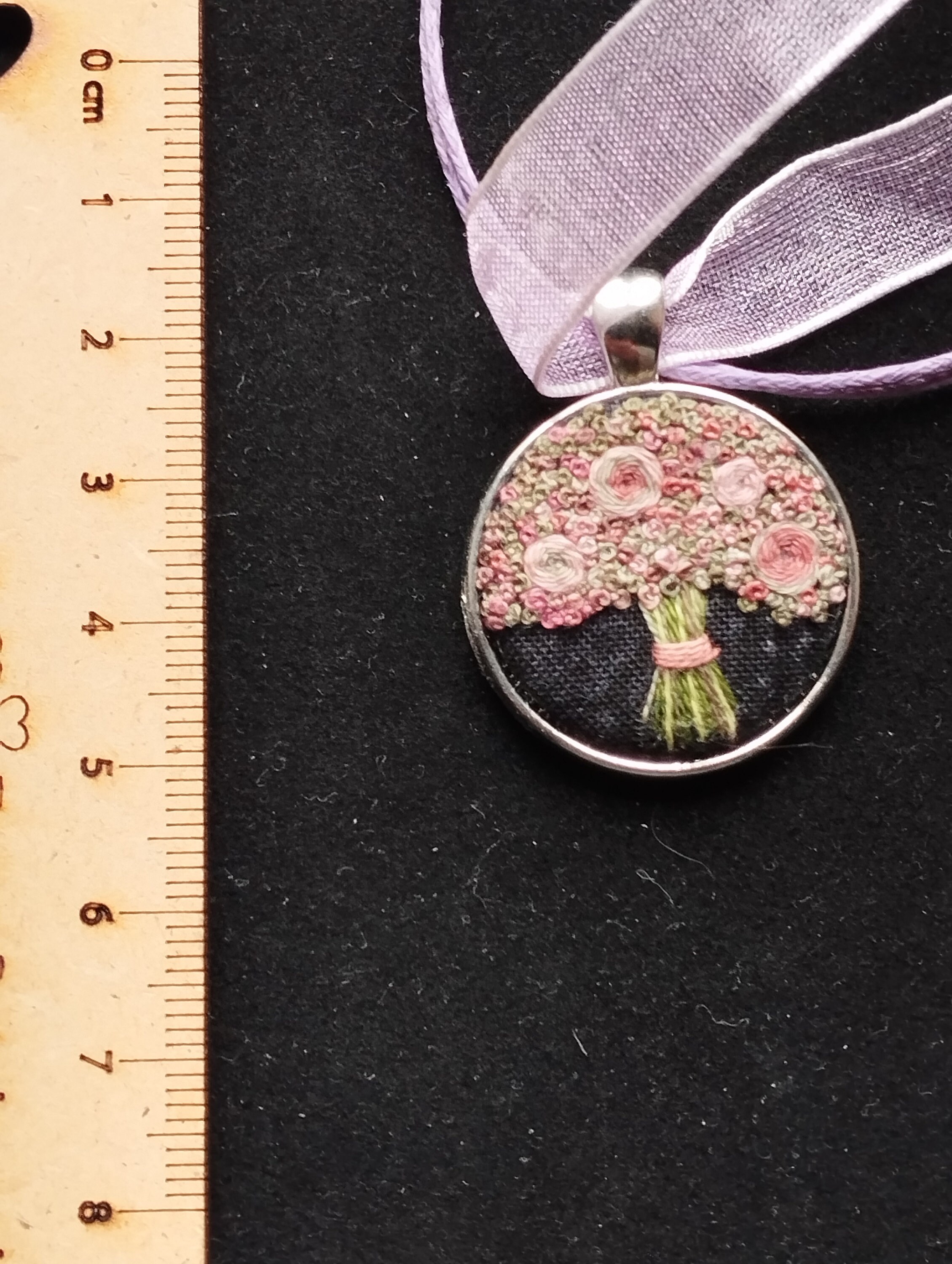 Hand Embroidered Flower Locket, Embroidered Pendant, Organza Necklace ...