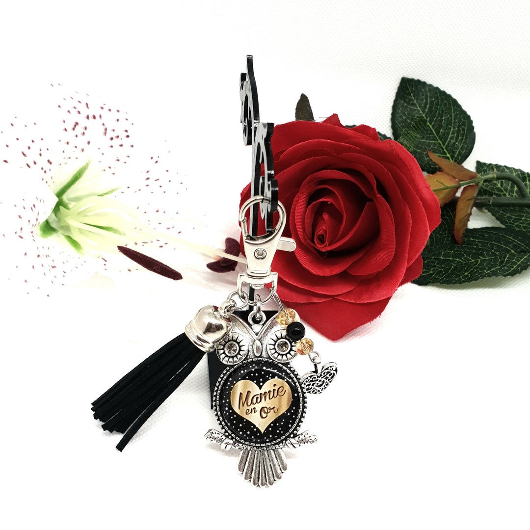 Key Ring MAMIE, Granny in Gold, Bag Jewelry, Key Ring Owl Granny With ...