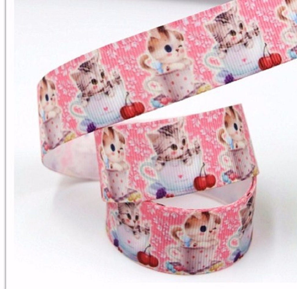 POLYESTER Ribbon: White Pattern Cat Width 25mm Length 100cm - Etsy UK