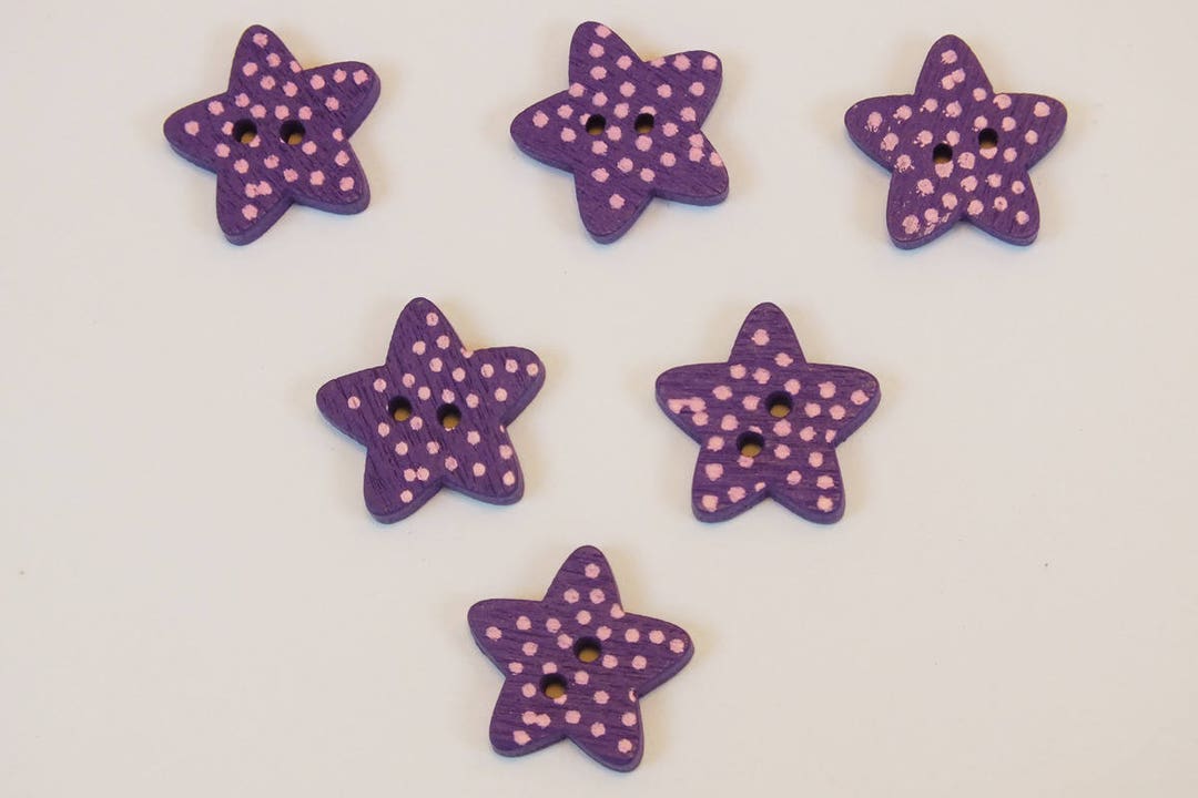 SET of 6 Wood Buttons: Star Purple 15mm - Etsy