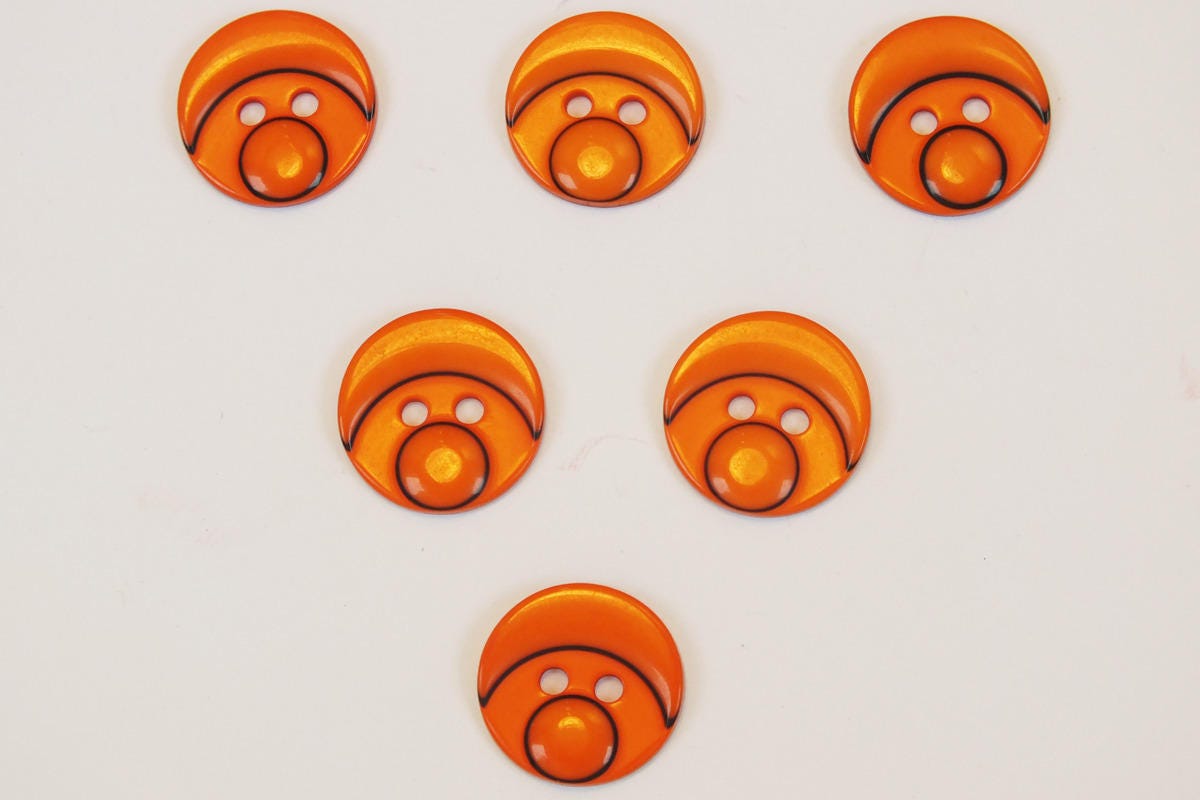 LOT 6 BOUTONS : rond motif tete bonhomme orange 15mm | Etsy