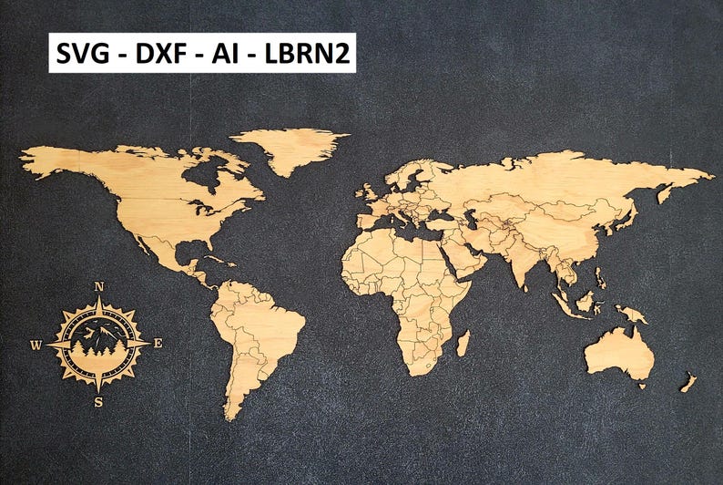 DXF, SVG, AI, Lightburn File for Laser Cutting World Map Wall Art - Etsy UK
