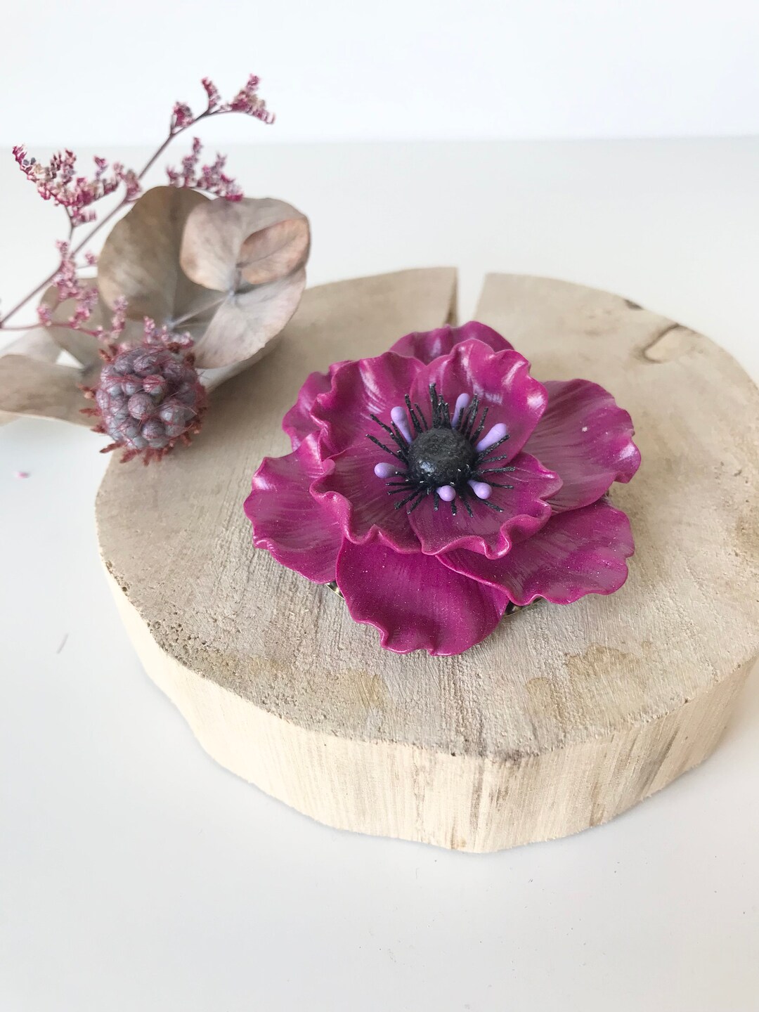 Flower Brooch, Pink Flower, Fimo Flower, Unique Piece, Handmade ...