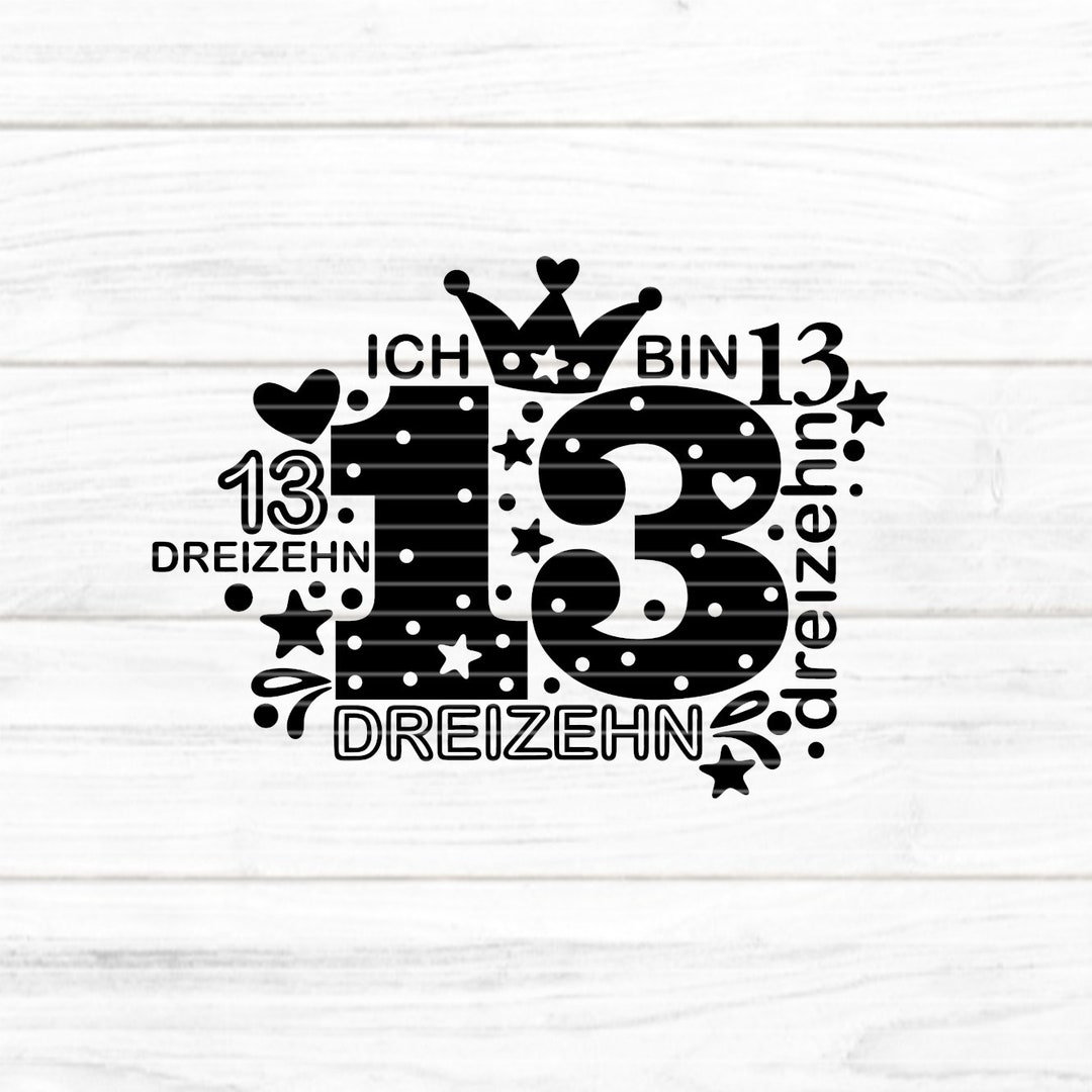 Number Thirteen Plotter File SVG DXF FCM, Children, Crown, Number, 13 ...