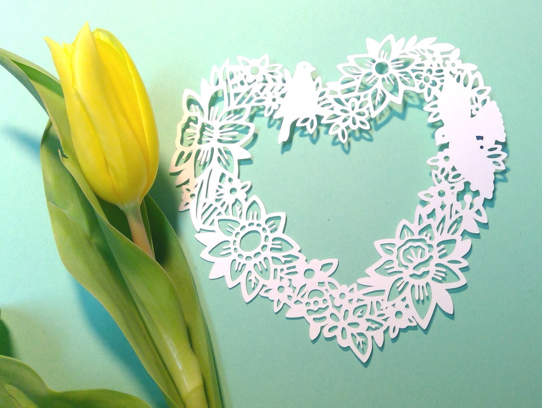 Easter Heart Cutting File SVG DXF FCM, Flowers, Heart, Doves, Easter ...