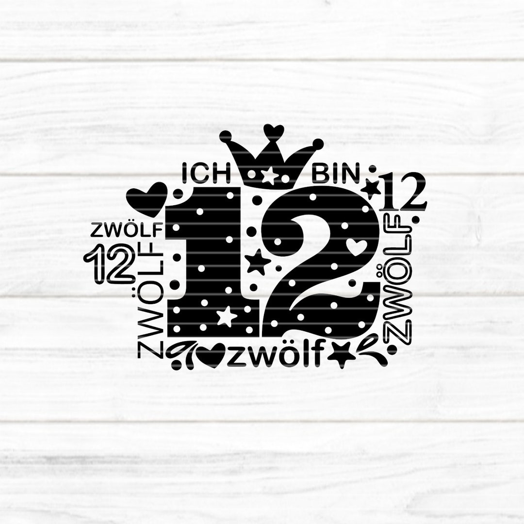 Number Twelve Plotter File SVG DXF FCM, Children, Crown, Number, 12 ...