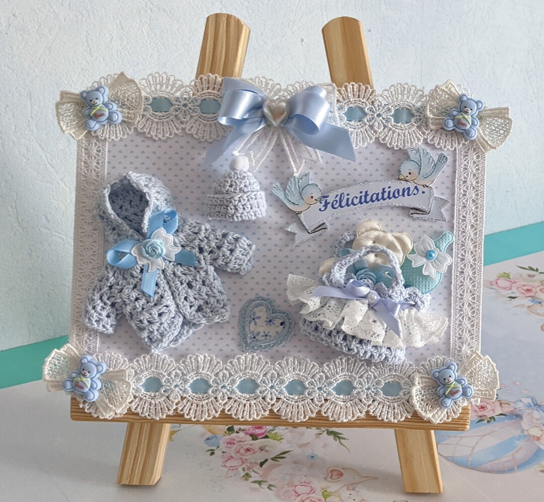 Tableau bébé Garçon sur toile 22cmx18,5cm et 0,5cm épaisseur 100% Fait ...