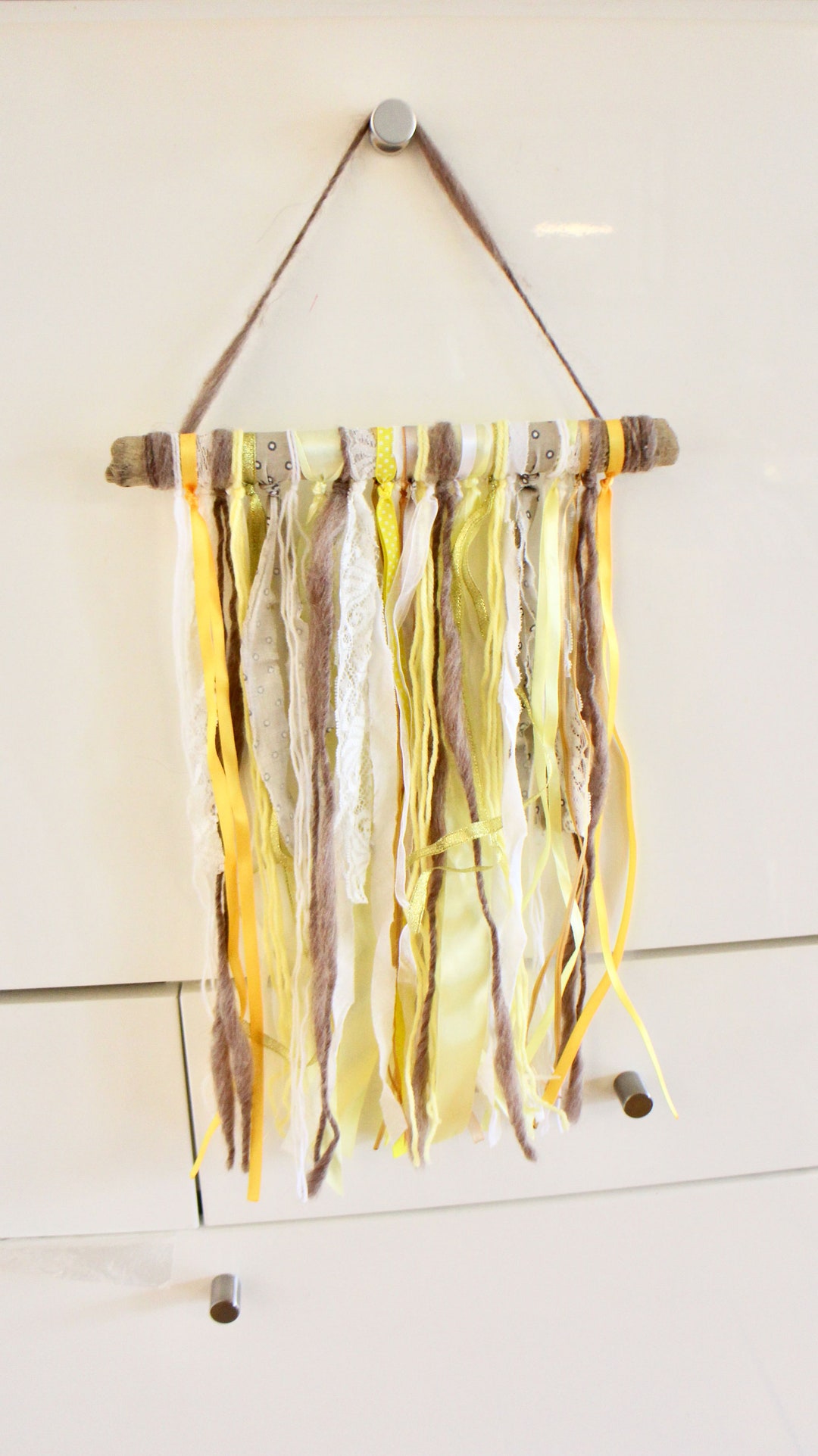 Driftwood Wall Decoration, Wool Ribbons, Lace, Handmade - Etsy