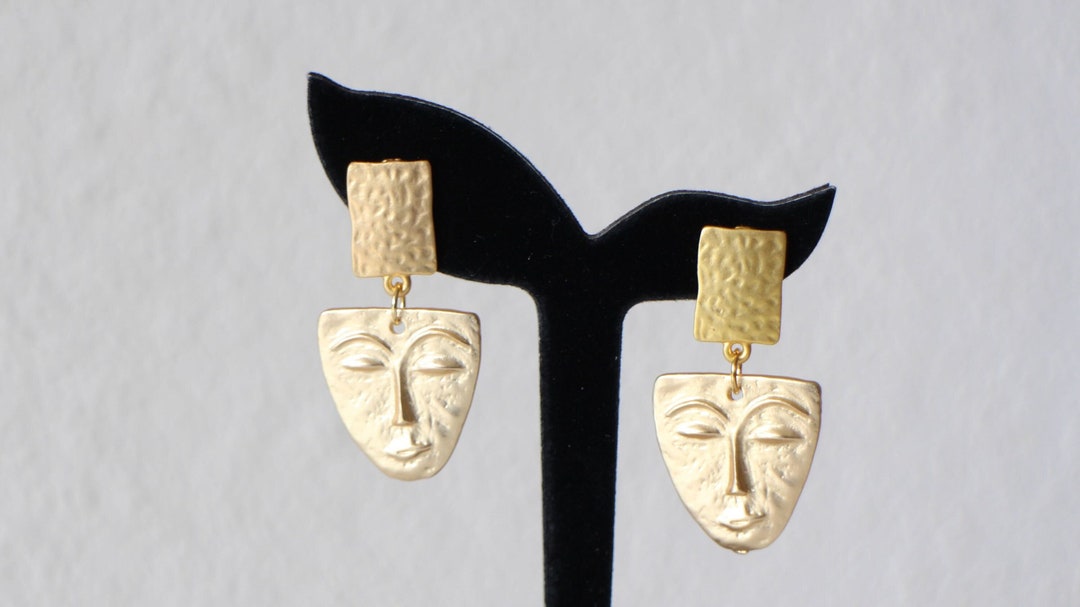 Handmade Gold Metal Face Clip-on Earrings - Etsy