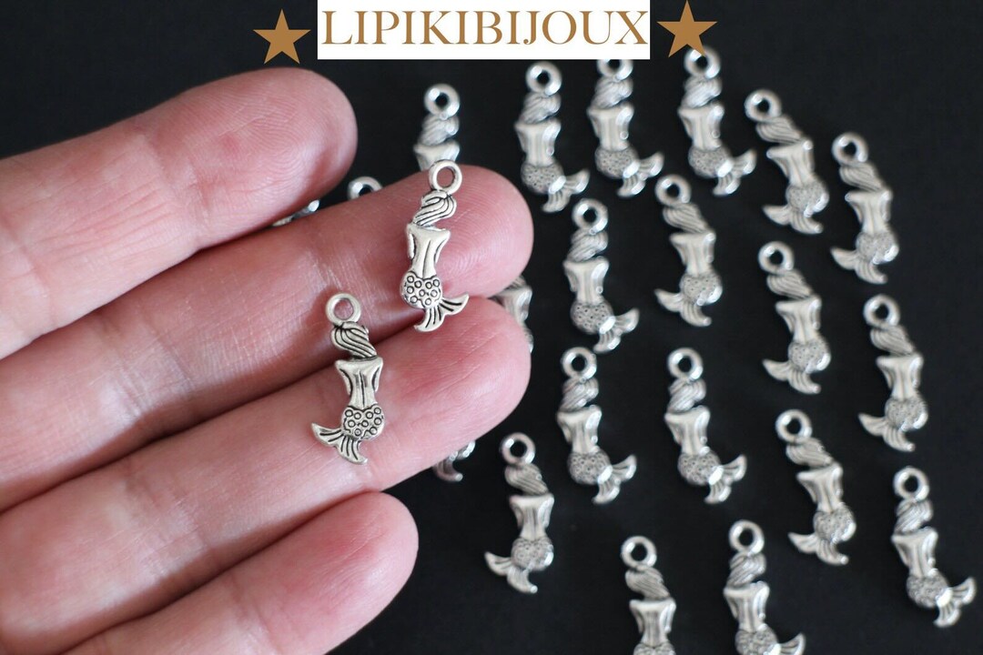 10 Mermaid Charms Front and Back in Silver Metal 20 X 10 Mm for Your ...