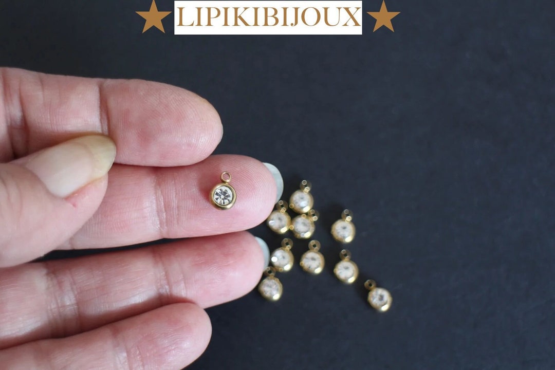10 Round Rhinestone Charms in Gold Stainless Steel 8 X 6 Mm for Refined ...