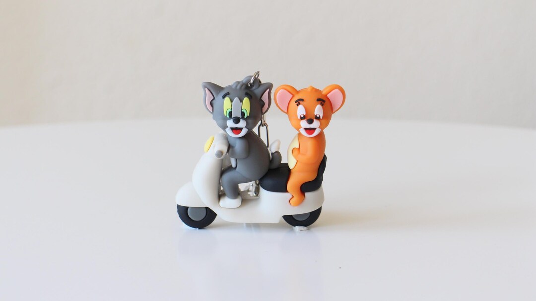 Tom and Jerry Keychain on Their Scooter, Silver Stainless Steel ...