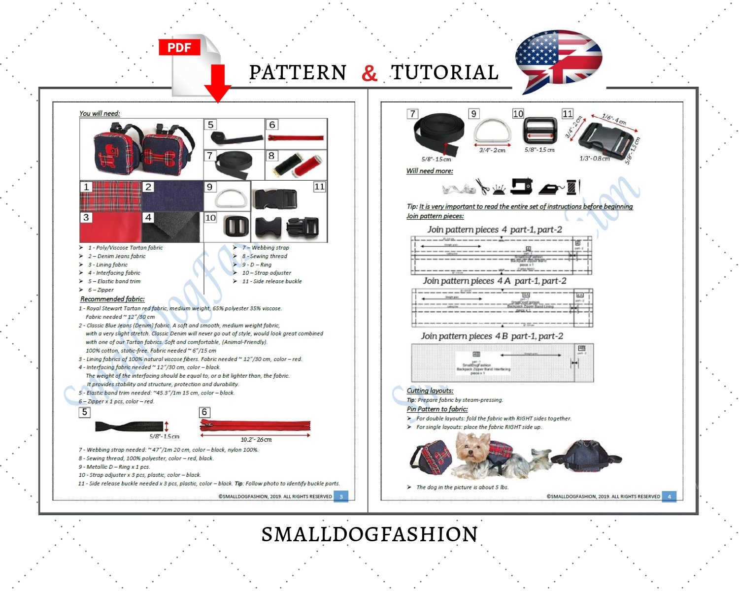 For Small Dog Zippered Backpack Pattern Harness Backpack for Dog ...