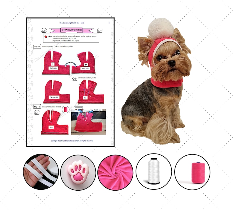 Small Dog Fleece Hat Sewing Pattern PDF Small Pet Hat Pet - Etsy