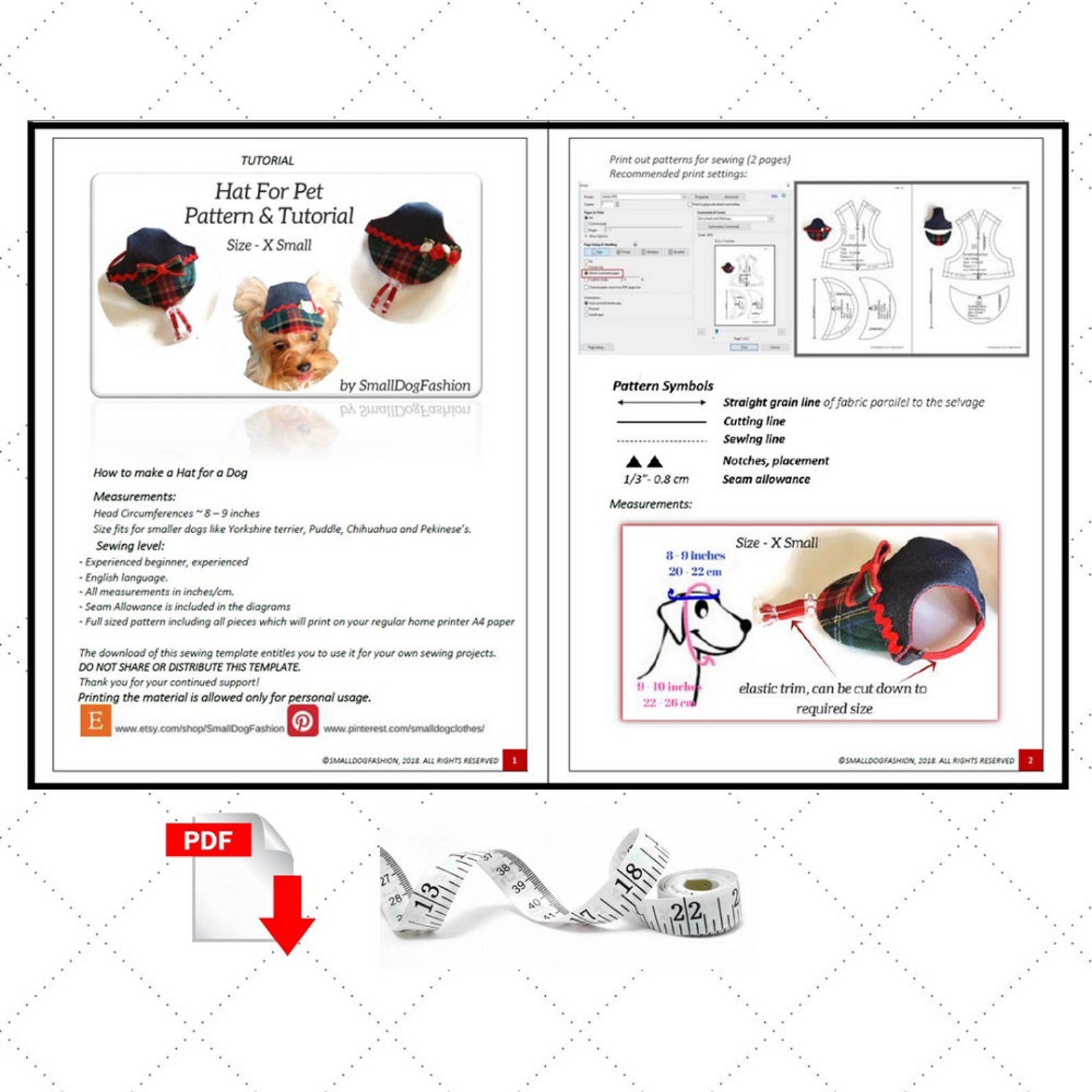 Small Dog Hat Pattern for Dog Pet Hat PDF Dog Hat Sewing Pdf Dog ...