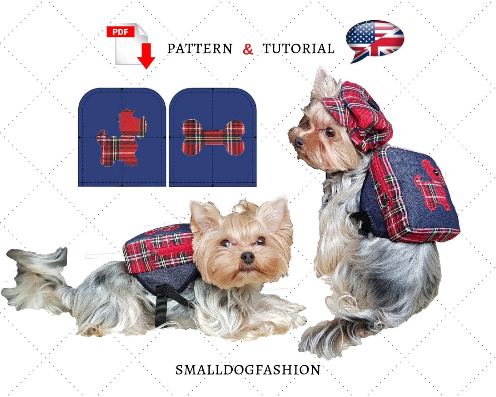 For Small Dog Zippered Backpack Pattern Harness Backpack for Dog ...
