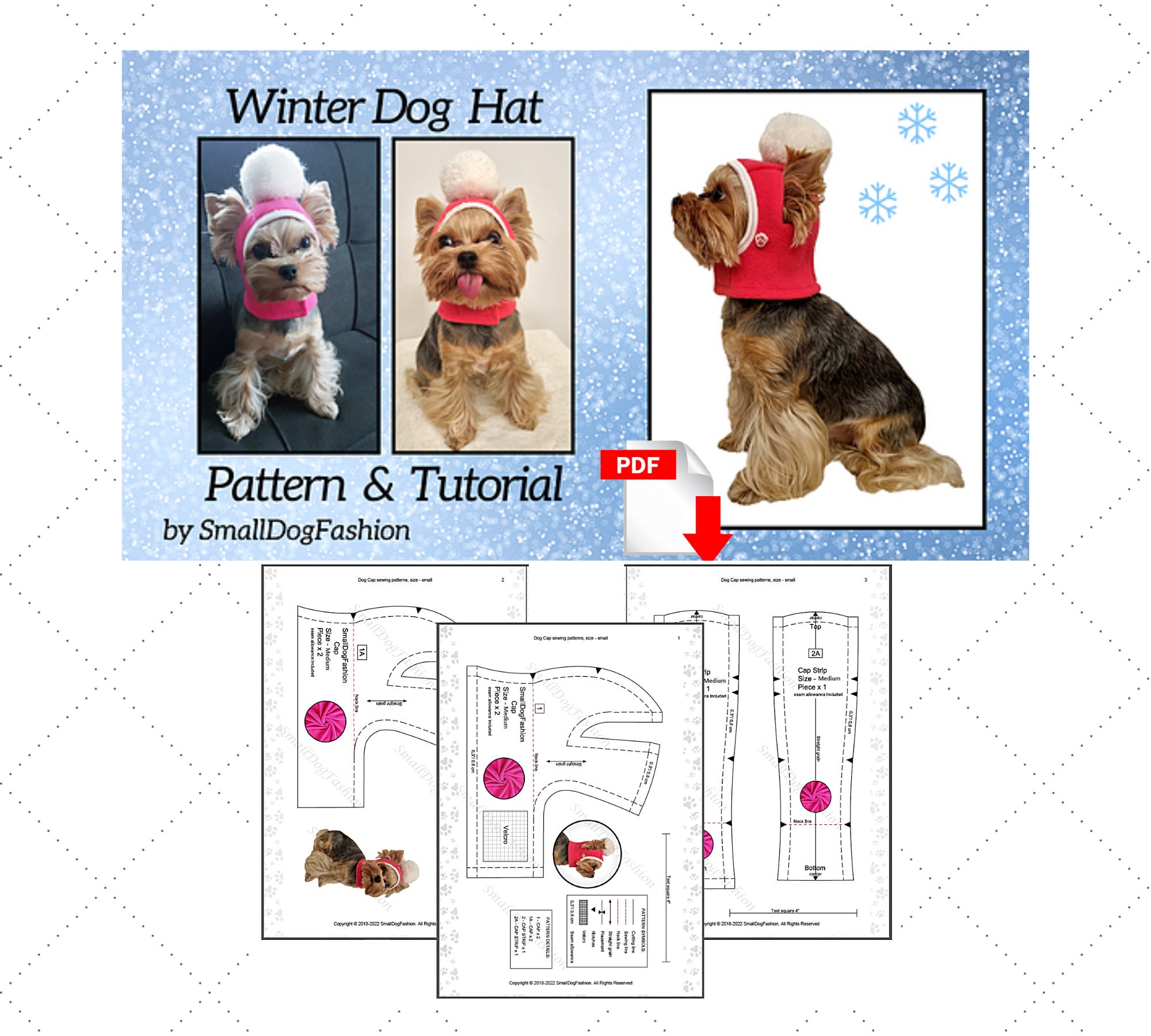 Dog Hat PDF Sewing Pattern Small Pet Hat Pet Clothes Pattern for Dogs ...