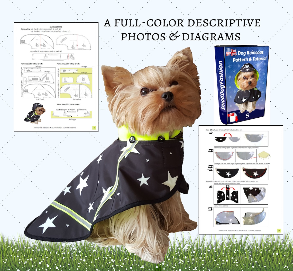 Waterproof Dog Coat PDF Sewing Pattern for Small Dog Clothes Dog Hoodie ...