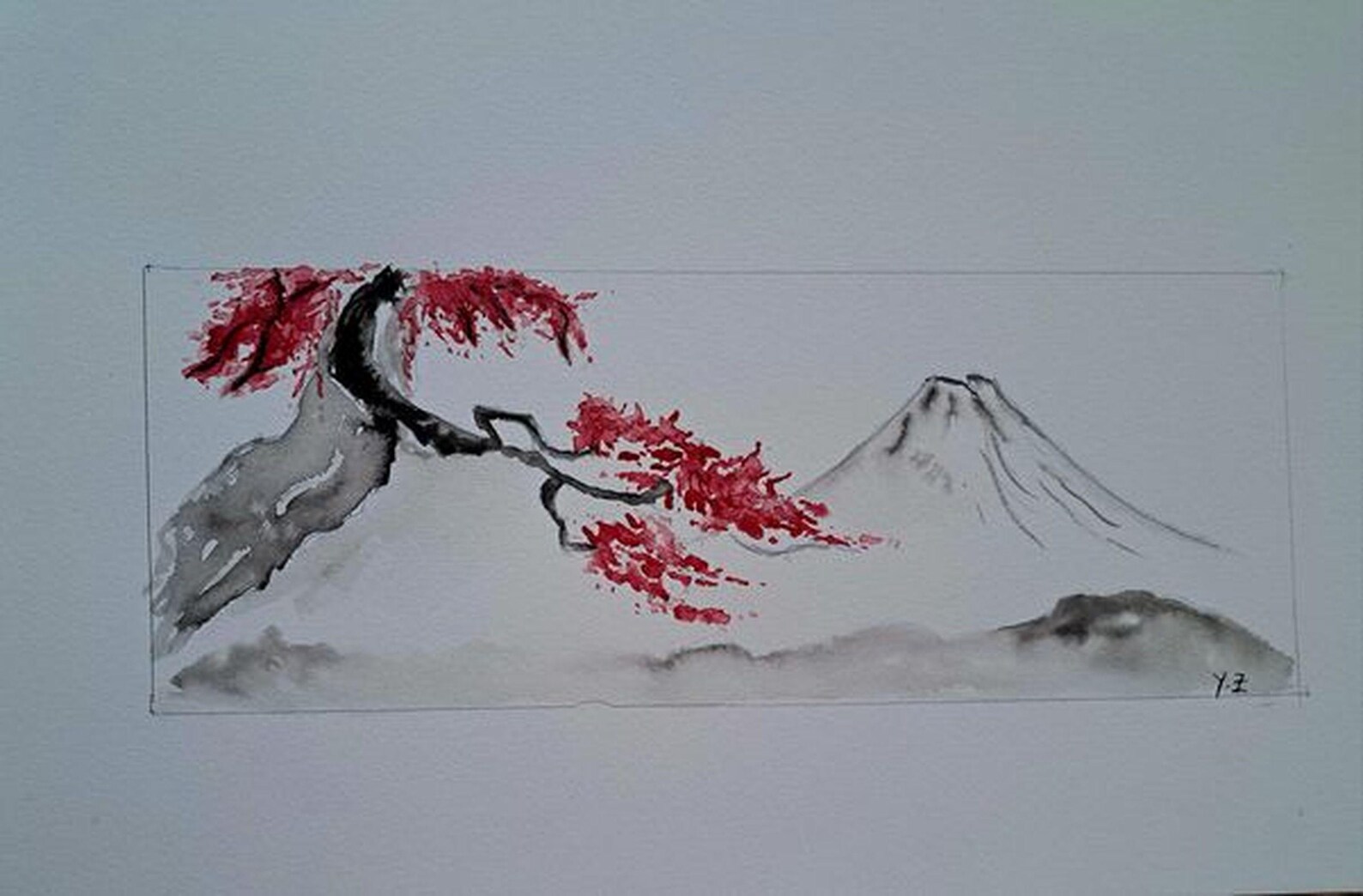 Mount Fuji, Watercolor and Indian Ink - Etsy